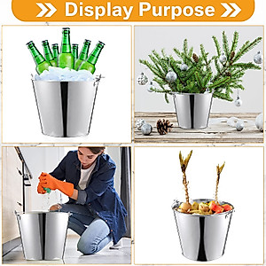 6 Pcs Galvanized Bucket 6.7 x 9.5 x 7.5 Inch Metal 5 L Ice Beer Bucket Silver Tin Large Metal Pail Steel Container with Handle for Wine Champagne Bar Kitchen Indoor Outdoor Holiday Party Supplies