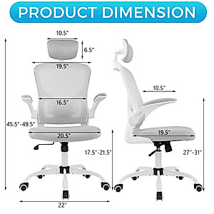 thksbought Office Computer Desk Chair,Home Office Chair,Ergonomic Office Chair, Computer Gaming Chairs with Lumbar Support (1, Gray White)