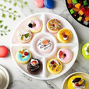 24 Pcs 5 Sectional Round Plastic Serving Tray 12 Inches Divided Plates Plastic Chip and Dip Bowl with Dividers Fruit Platter Tray for Parties Veggie Dish Tray for Food Candy Party, Black and White
