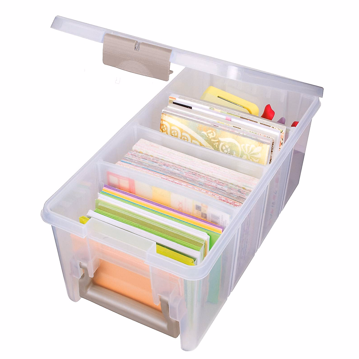 ArtBin 6925AB Semi Satchel with 3 Removable Dividers, Portable Art & Craft Organizer with Handle, [1] Plastic Storage Case, Clear