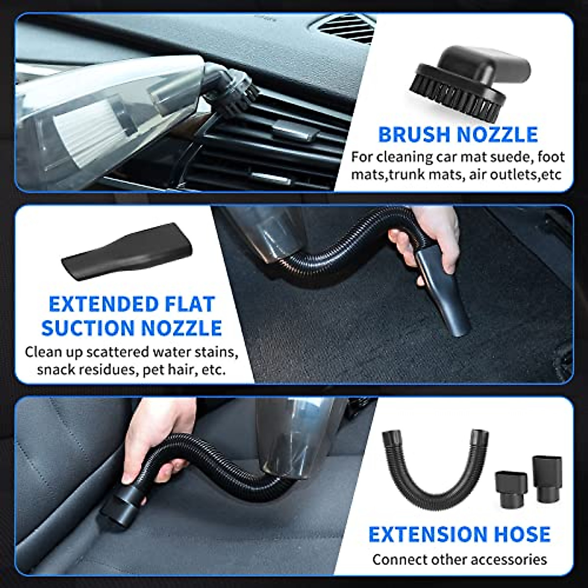 ACTY 17Pcs Car Interior Detailing Kit, Cleaning Kit with High Power Handheld Vacuum, Brush Set, Windshield Tool, Gel, Microfiber Towels, Complete Care, Blue