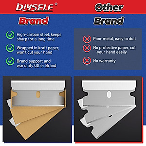 DIYSELF Single Edge Razor Blades, 100 Blades, Razor Blades Refiils for Razor Scraper, Utility Knife, Heavy Duty One Edge Razor Blades, High Carbon Steel Razor Blades for Removing Decals, Stickers