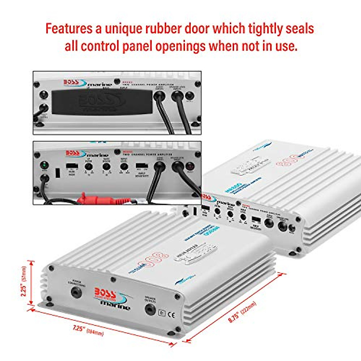 BOSS Audio Systems MR800 Marine Grade 800 Watt, 2 Channel, 2 4 Ohm Stable Class AB, Full Range, Bridgeable, Mosfet Power Supply Amplifier with Remote Subwoofer Control