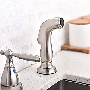SHACO Stainless Steel Kitchen Faucet with Side Sprayer, Brushed Nickel Faucet for Kitchen Sinks 3 Hole or 4 Hole, 2 Handle High Arc RV Kitchen Faucet with Pull Out Sprayer
