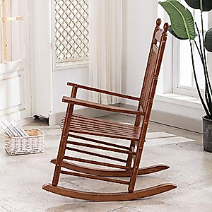 BplusZ Wooden Rocking Chair Outdoor Patio Porch Rocker Furniture Bedroom Living Room Indoor Adults Brown