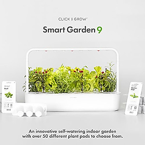 Click & Grow Indoor Herb Garden Kit with Grow Light | Easier Than Hydroponics Growing System | Smart Garden for Home Kitchen Windowsill | Vegetable & Herb Garden Starter Kit with 9 Plant pods, White