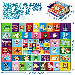 PartyKindom Kids Play Rug Mat Playmat with Non-Slip Design Playtime Collection ABC, Shape, Season, Month, Opposite and Animal Educational Area Rug for Kids Bedroom Playroom (78.7 x 59 inch)