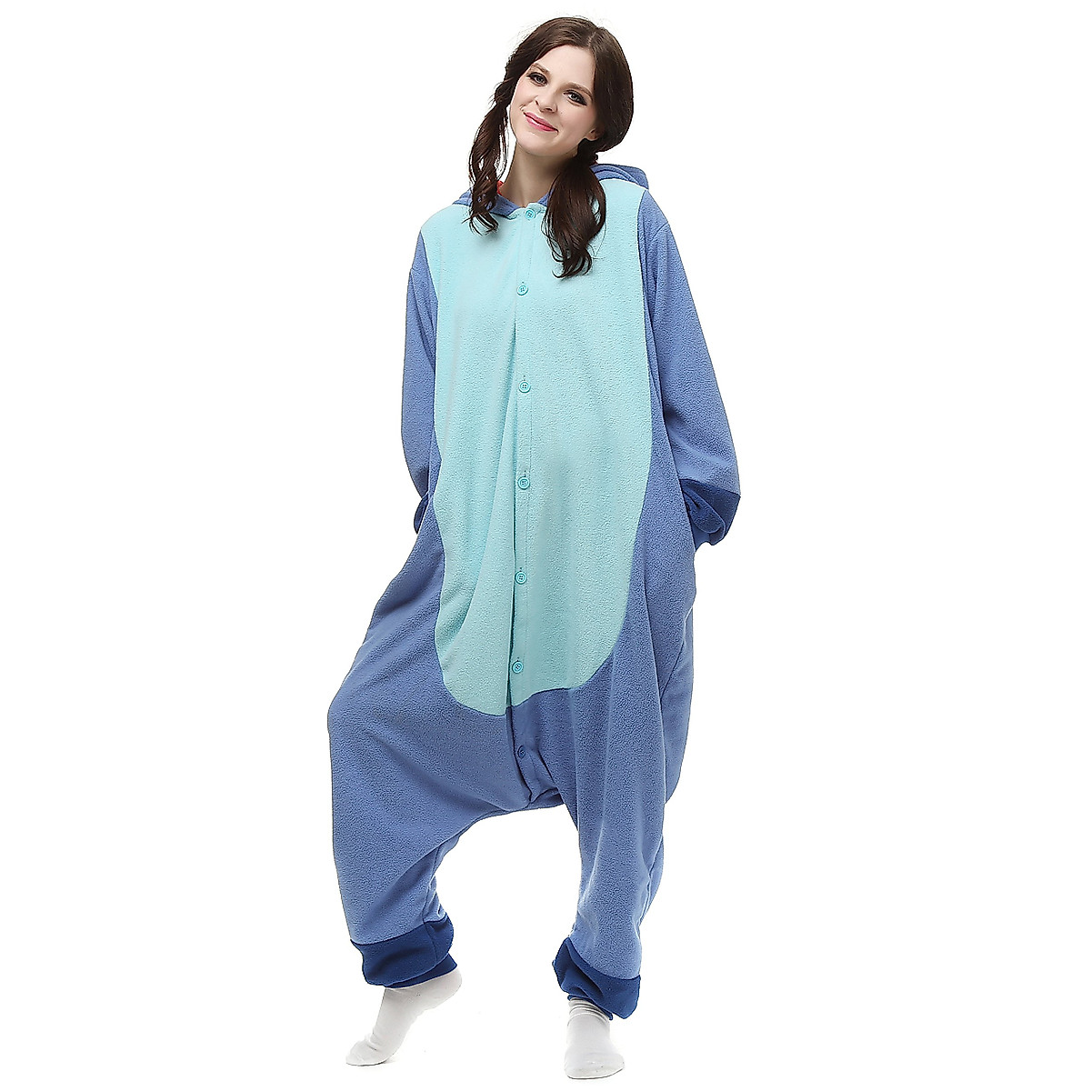 VU ROUL Blue Stitch Onesie Costume for Women Men Adult Halloween Christmas Party Pajamas Sleepwear Large