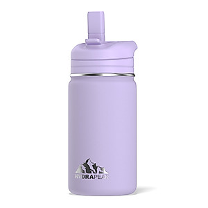 Hydrapeak Mini 14oz Water Bottle with Straw Lid, Stainless Steel Double Wall Insulated Water Bottle | Leak-Proof and Spill-Proof Water Bottle, 24 Hours Cold (Lavender)
