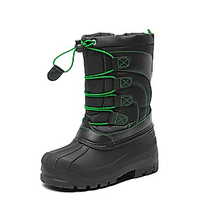 DREAM PAIRS Big Kid Knorth Black N.Green Isulated Fur Winter Waterproof Snow Boots Size 5 M US Big Kid