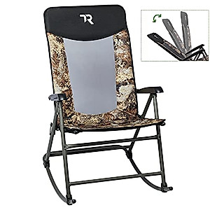 TR Foldable Rocking Chair 3-Position Recliner Camping Chair Padded Rocker Chair Outdoor Portable Heavy Duty High Back Hard Armrest Mesh Back 300 lbs for Patio Home, Camo