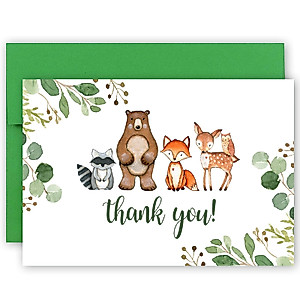 50 Pack Woodland Thank You Cards With Envelopes & Stickers, Woodland Baby Shower Thank You Note, 4 x 6 inches, Perfect for Woodland Baby Shower & Kids Birthday