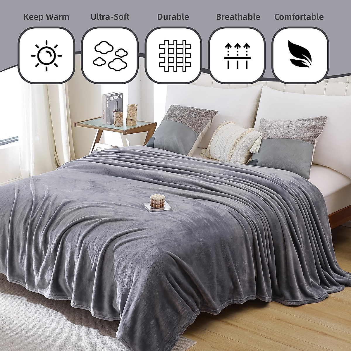 300GSM Luxury Soft Fleece Blanket King - Plush Fuzzy Cozy Lightweight King Size Blankets for Bed, Double Brushed Microfiber Blanket for Travel Camping Chair and Couch Sofa, 108x90 inches