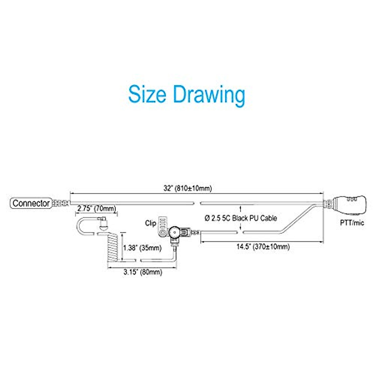 Single Wire Earpiece for Motorola Radios CLS 1410 CLS 1110 DTR410 DTR550 DTR600 DTR700 RDU4100 RDU4160D RMM2050 RMU2040 RMU2080D RMU2080 DLR1020 DLR1060 VL50, CLS1410 CLS1110 Acoustic Tube Headset