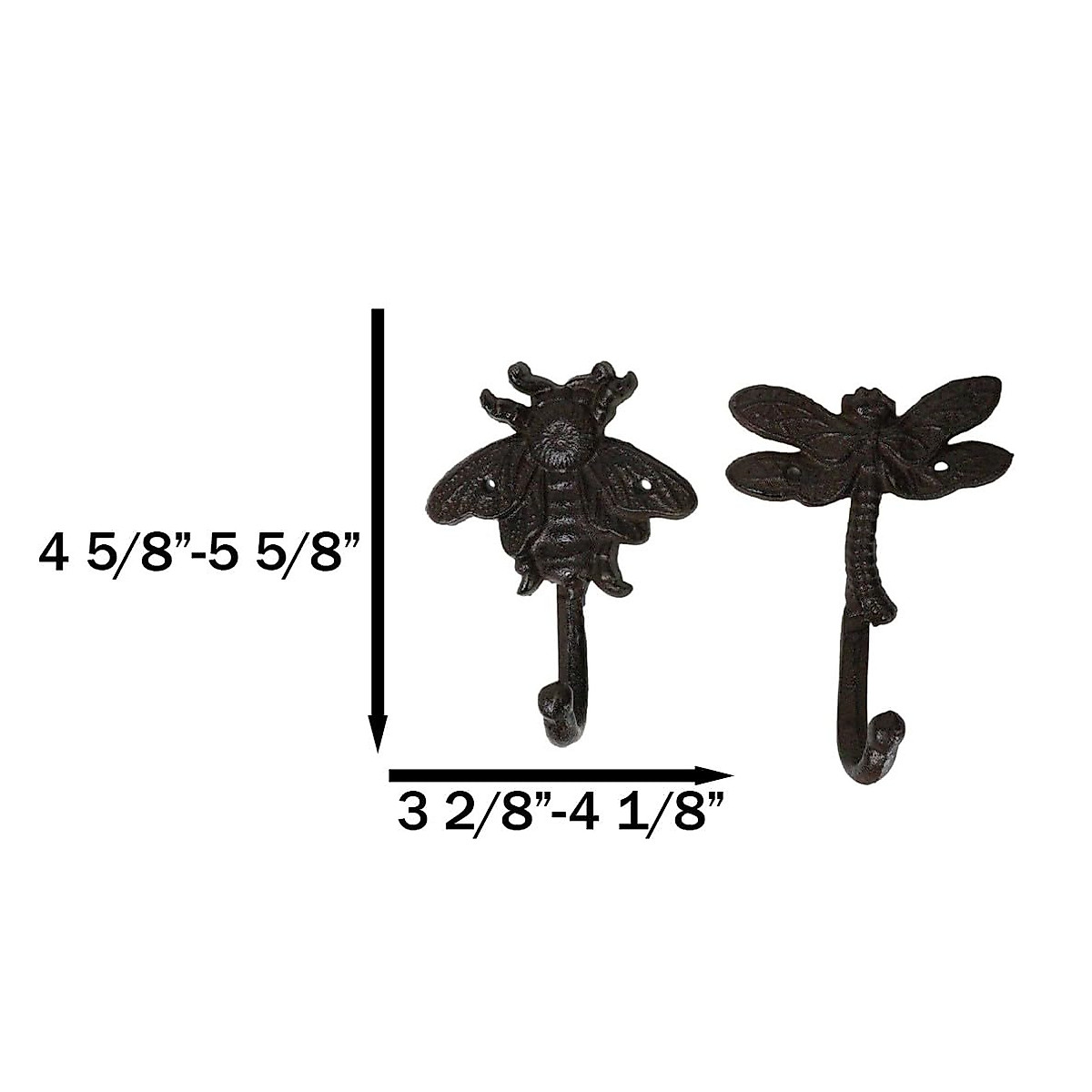 Ebros Set of 4 Cast Iron Vintage Rustic Fancy Bugs Bee Ladybug Butterfly and Dragonfly Wall Hooks Plaque Countryside Western Vintage Cottage Home Or Office Organization