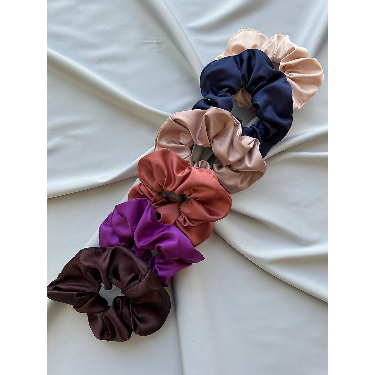 Satin Scrunchies, 6 Pieces For Hair, Big Satin Hair Ties, Ponytail Holder, Soft And Satin Silk Fabric Hair Scrunchies, P12