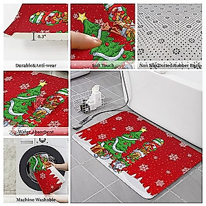 Libaoge Kitchen Mat Rug Set of 2 Christmas Gnome Xmas Tree Snowflake Red Runner Rug Anti-Fatigue Comfort Memory Foam Standing Mat Non-Slip Floor Door Mat for Bathroom Bedroom 20x32in+20x63in