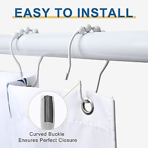 Shower Curtain Hooks, OEH Stainless Steel Shower Curtain Rings, Roller Gliding Shower Hooks for Shower Curtain, Rustproof Shower Rings for Curtain, Shower Curtain, Shower Rod, Set of 12, White