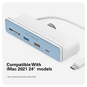 HyperDrive iMac USB Hub Adapter, 6in1 iMac Accessories: HDMI 4K60Hz, USB-C 10Gbps, 2 USB-A 10Gbps, SD UHS-I, MicroSD UHS-I for iMac 2021 24 inch