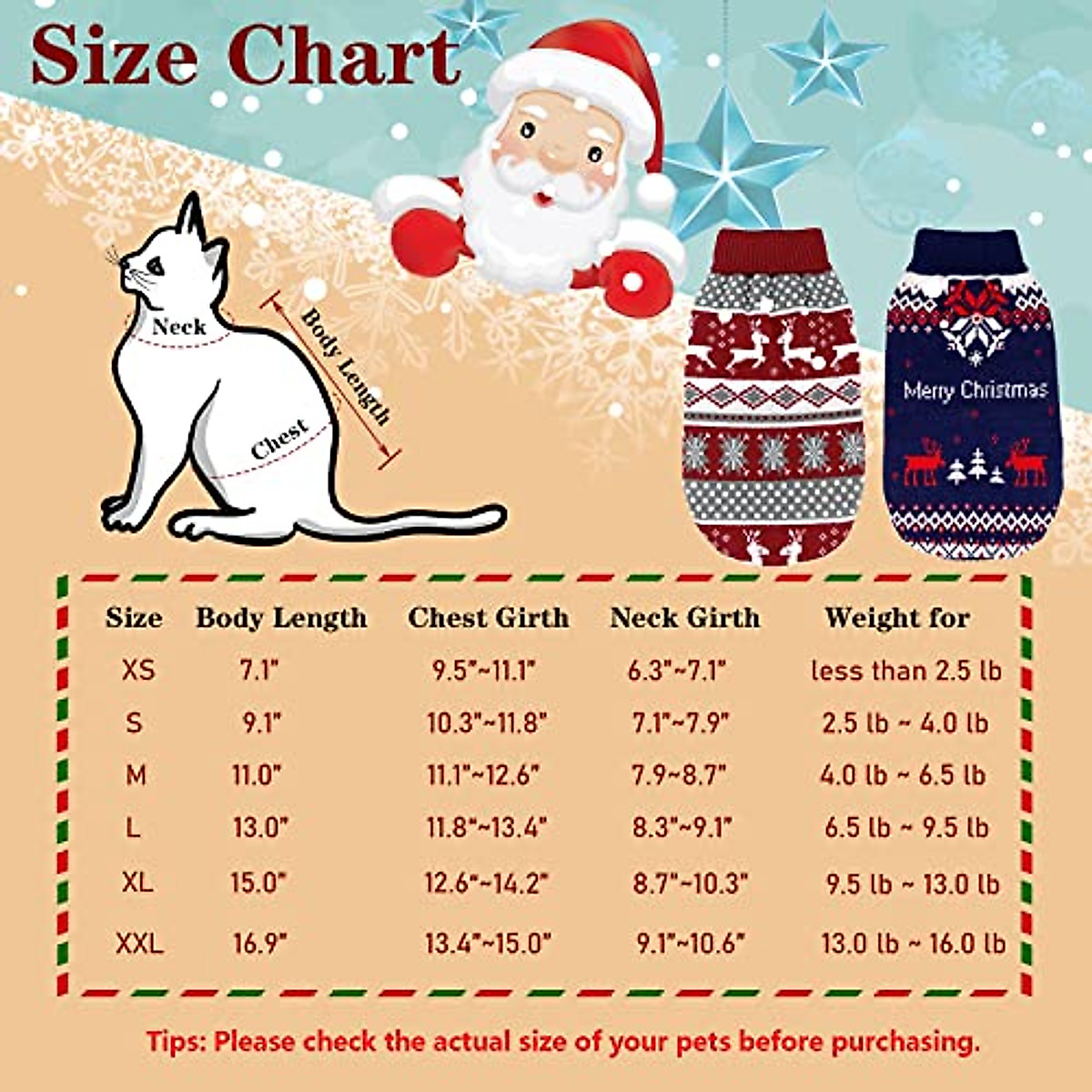 CooShou 2Pcs Dog Christmas Sweater Cat Christmas Sweater Cat Dog Knitwear Sweater Xmas Pet Clothes Winter Warm Reindeer Snowflake Merry Christmas Cat Sweaters for Small Medium Cats Dogs XXL