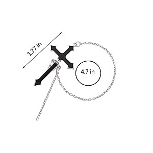 Zehope Black Cross Chain Earring Silver Punk Dangle Stud Earrings Long Sword Earring Jewelry for Women (1 Pcs)