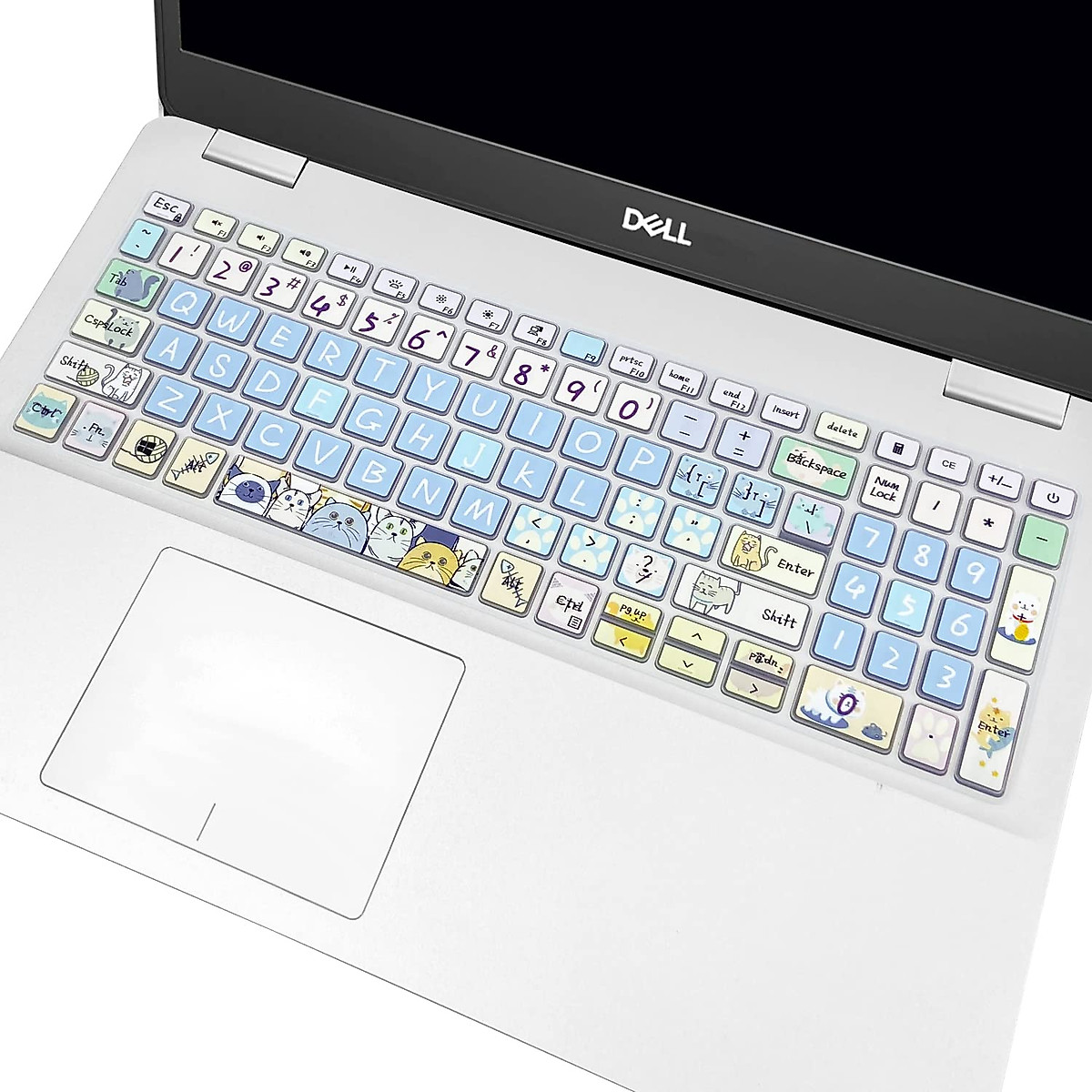 WSLUCKO Keyboard Cover Skin for 2021 2020 2019 Dell Inspiron 15 5501 5502 5505 5508 5584 5590 5593 5598 15.6" / Inspiron 15 7000 7590 7591 7501 7506 7706 7790 / Vostro 7590 5590 7500, Cute Cat
