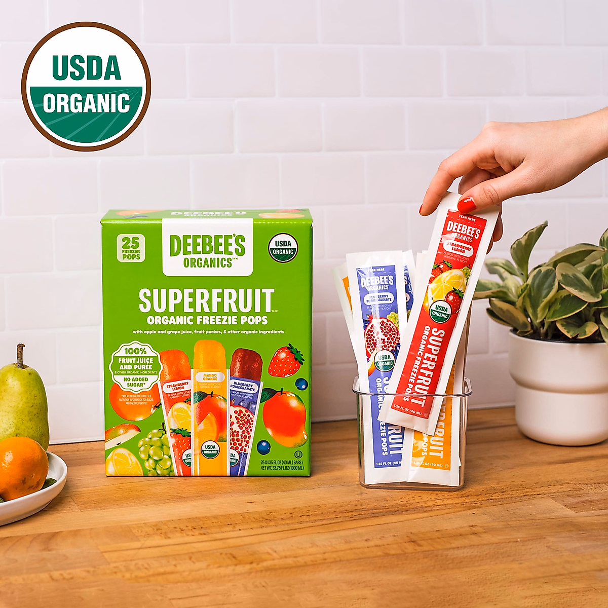 DeeBee's Organics Classic SuperFruit Freezie Pops, No Added Sugars, No Artificial Flavors or Colors Freezer Pops (Pack of 25)