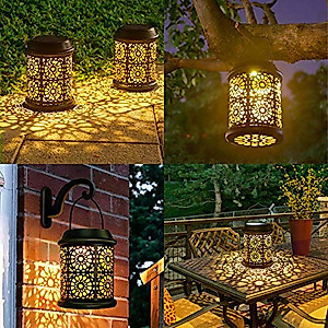 DenicMic Solar Lantern Outdoor Solar Lights Outdoor Hanging Solar Lantern with Handle & Hook Waterproof, 25 Lumen Warm White LED Metal Decorative for Garden, Patio, Porch,Yard, Walkway,1Pack (Black)