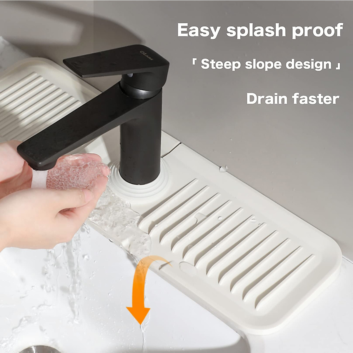 XOUDOOH Silicone Faucet Handle Drip Catcher Tray Mat, Faucet Splash Guard, Dish Soap Sponge Holder for Kitchen Sink Accessories, Silicone Faucet Mat, Keep Kitchen and Bathroom Sinks Dry (Grey)