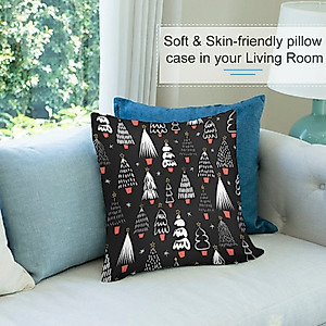Meaudiwes Throw Pillow Cover Christmas Decorations Trees Black and White Home Decor, 24 x 24 Inches Soft Short Plush Cushion Pillowcases for Sofa Couch Bed Chair