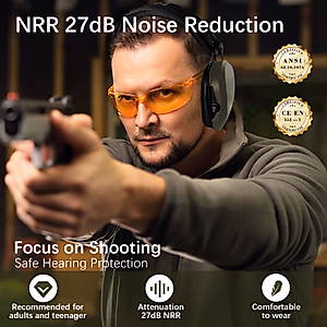 KAYNN 018 Ear Protection 2 Pack Hearing Protection for Shooting Gun Range,27dB NRR Noise Cancelling Safety Ear Muffs for Shooting Mowing(2Pack-Black&Green)