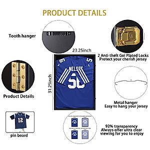 VERANI Jersey Frame Display Case - Football Jersey Shadow Box - Jersey Display Frame with Acrylic Door and Metal Hanger for Baseball Basketball Soccer Hockey Sport Shirt and Uniform,Black