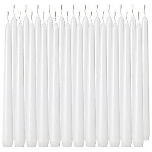 Tuyai 24 Pack Tall White Taper Candles, 10 inch (H) Dripless, Unscented Dinner Candle, Smokeless Taper Candles, Paraffin Wax with Cotton Wicks, 8 Hours Burn Time