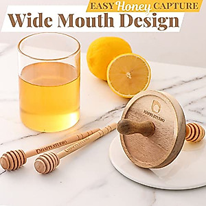 HAPPI STUDIO Honey Pot - Airtight 13 Oz Honey Jar and Dipper Set - Honey Jars with Dipper - Honey Dipper Stick and Jar Set - Glass Honey Dispenser - Honey Containers with Wooden Honey Dipper