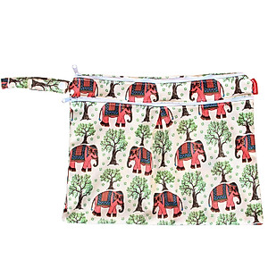 Damero 3pcs Pack Wet Dry Bag for Cloth Diapers Daycare Organizer Bag, Elephants