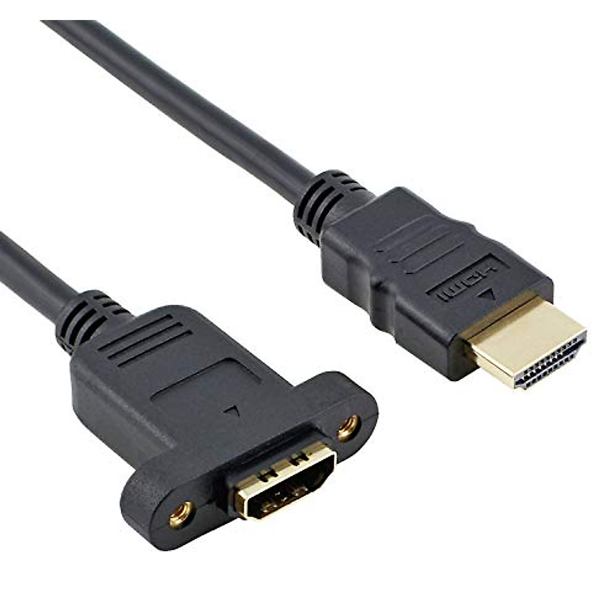 Qaoquda Panel Mount HDMI Extension Cable High Speed HDMI Male to Female Extension Cable with Screw Nut Support 4K Resolution for Blu Ray Player, 3D TV, Roku, Xbox360,Black (1 FT/30 CM)