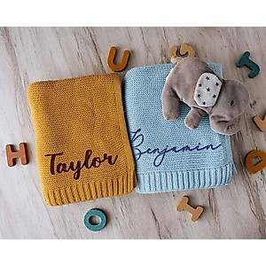 Personalized Girls Knit Embroidered Baby Blankets with Name, Cozy Soft Cotton Stroller Blanket, Custom Knit Embroidered Baby Comforter, Personalized Newborn Essentials Must Haves