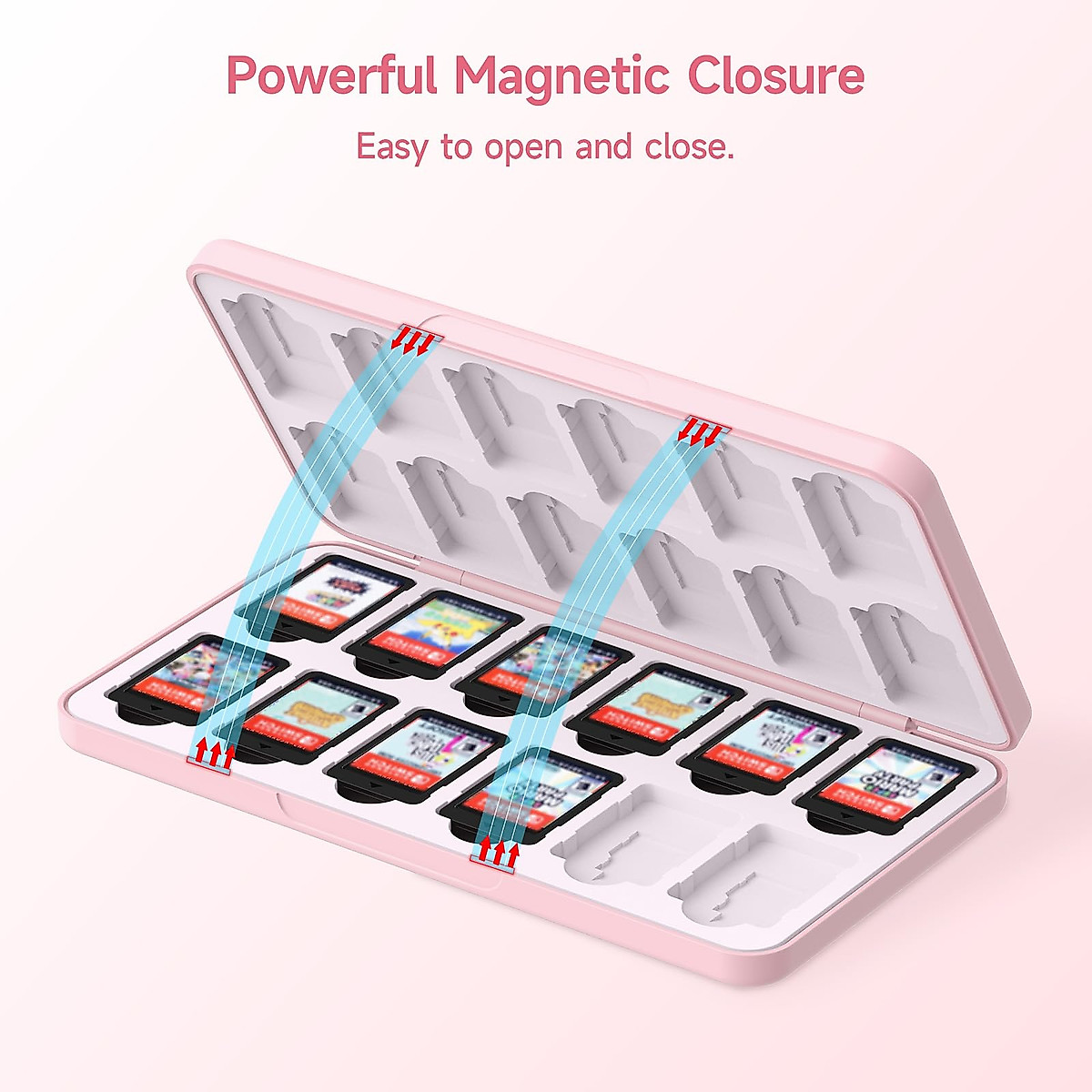JINGDU 24-Slot Switch Game Card Case Compatible with Switch Games & micro SD Cards, the Games Holder Organizer Suitable for NS, Lite & OLED Game Cards, Pink