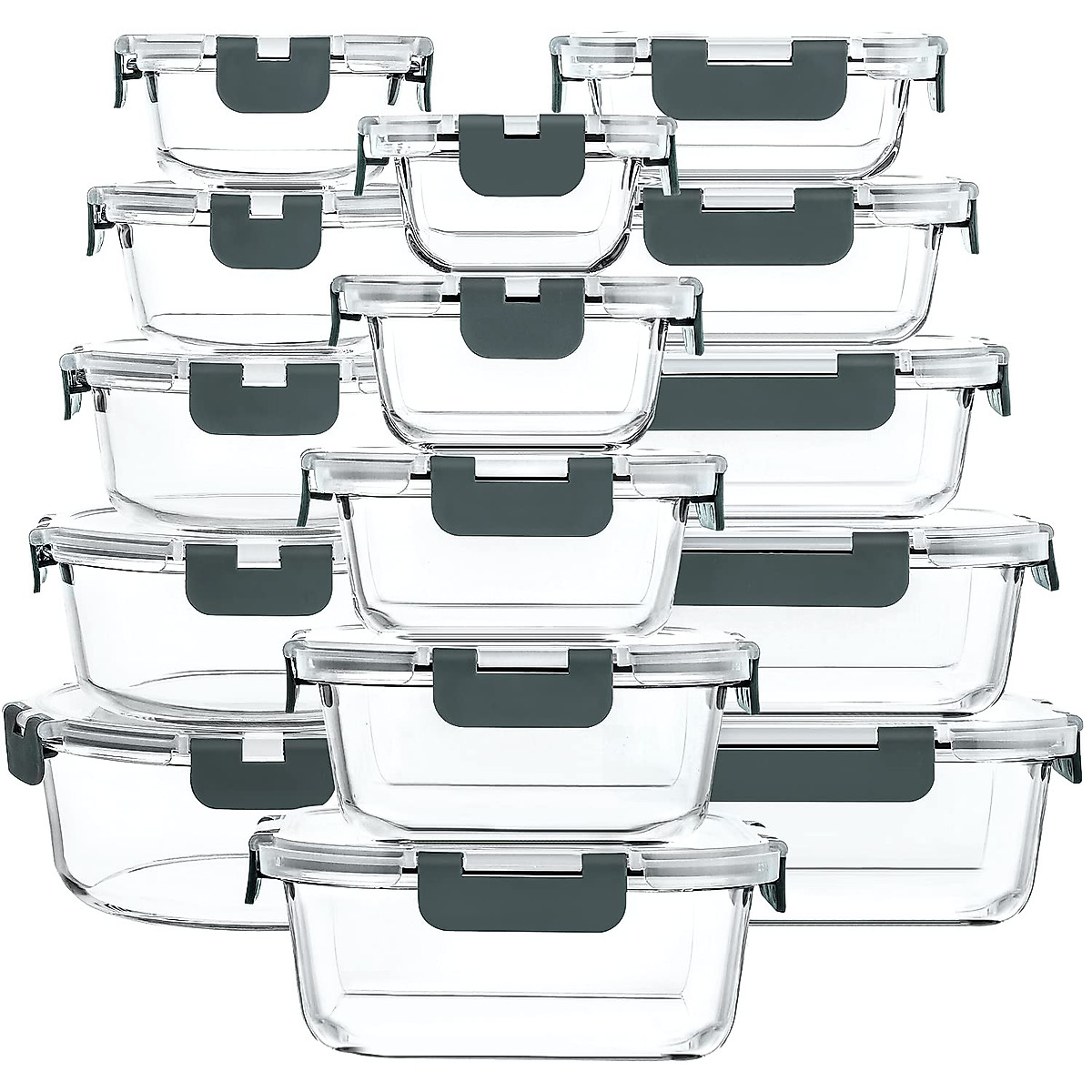 M MCIRCO 30 Pieces Glass Food Storage Containers with Upgraded Snap Locking Lids,Glass Meal Prep Containers Set - Airtight Lunch Containers, Microwave, Oven, Freezer and Dishwasher Friendly