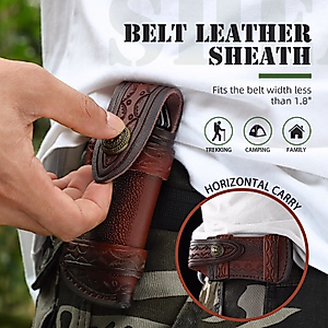 Omesio Pocket Knife Sheath (M), 4.53" Folding Knife Sheath for Folding Knife, Leather Knife Sheath Case, Horizontal Knife Holder Sheath for Belt