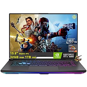Asus ROG Strix G15 Gaming 15.6/inch WQHD IPS 165Hz(100percentageDCI-P3)AMD Octa-Core Ryzen 7 6800H(Beat i7-11370H)32GB RAM 1TB SSD GeForce RTX 3060 6GB Graphics USB-C Backlit Win11 Black + HDMI Cable