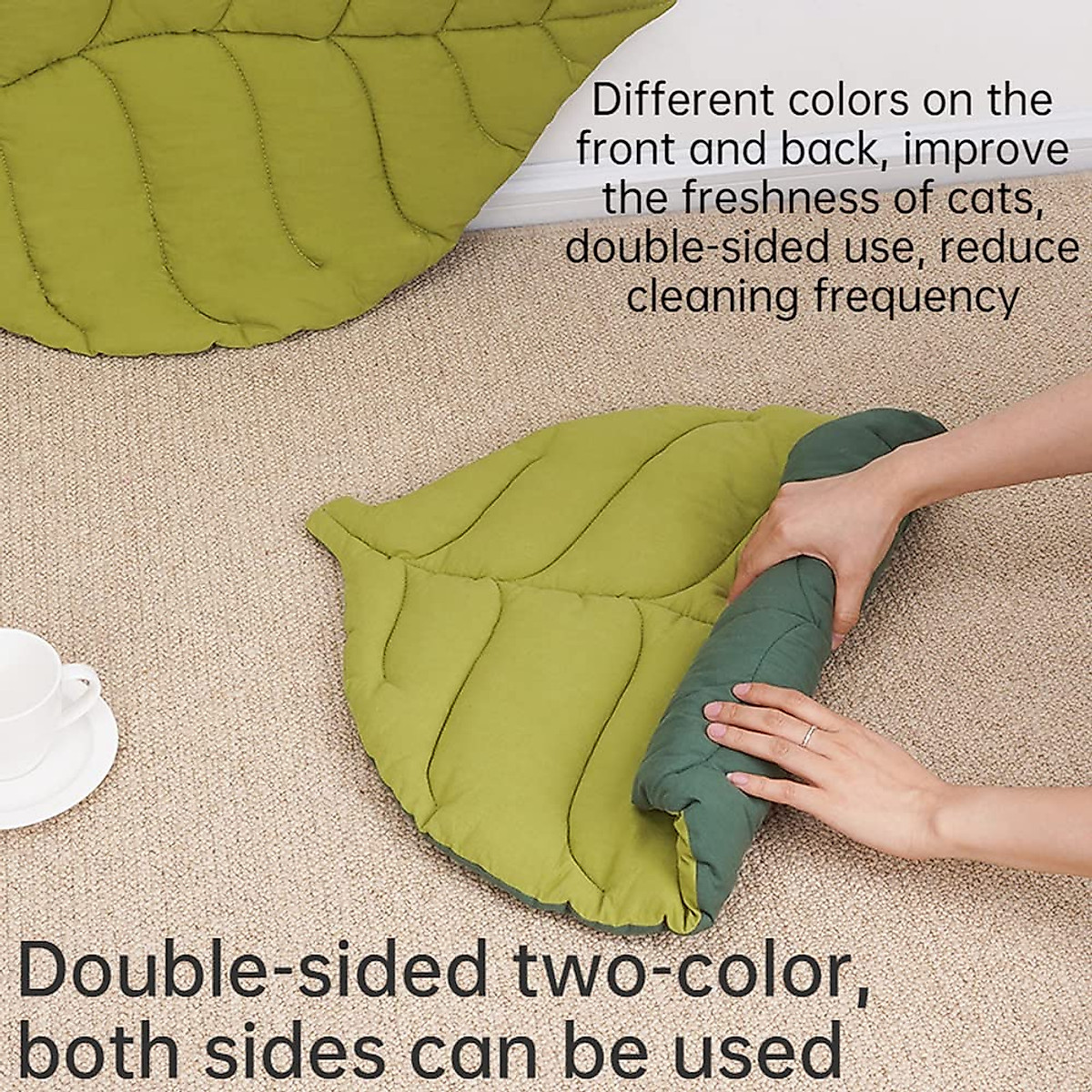 SSDHUA Cat Mattress Leaf Shape Cat Nest Cat and Dog Double-Sided Available Floor Mat Cover Pad Warm and Comfortable Cartoon Cat Bed Indoor Warm Accessories (Leaves)