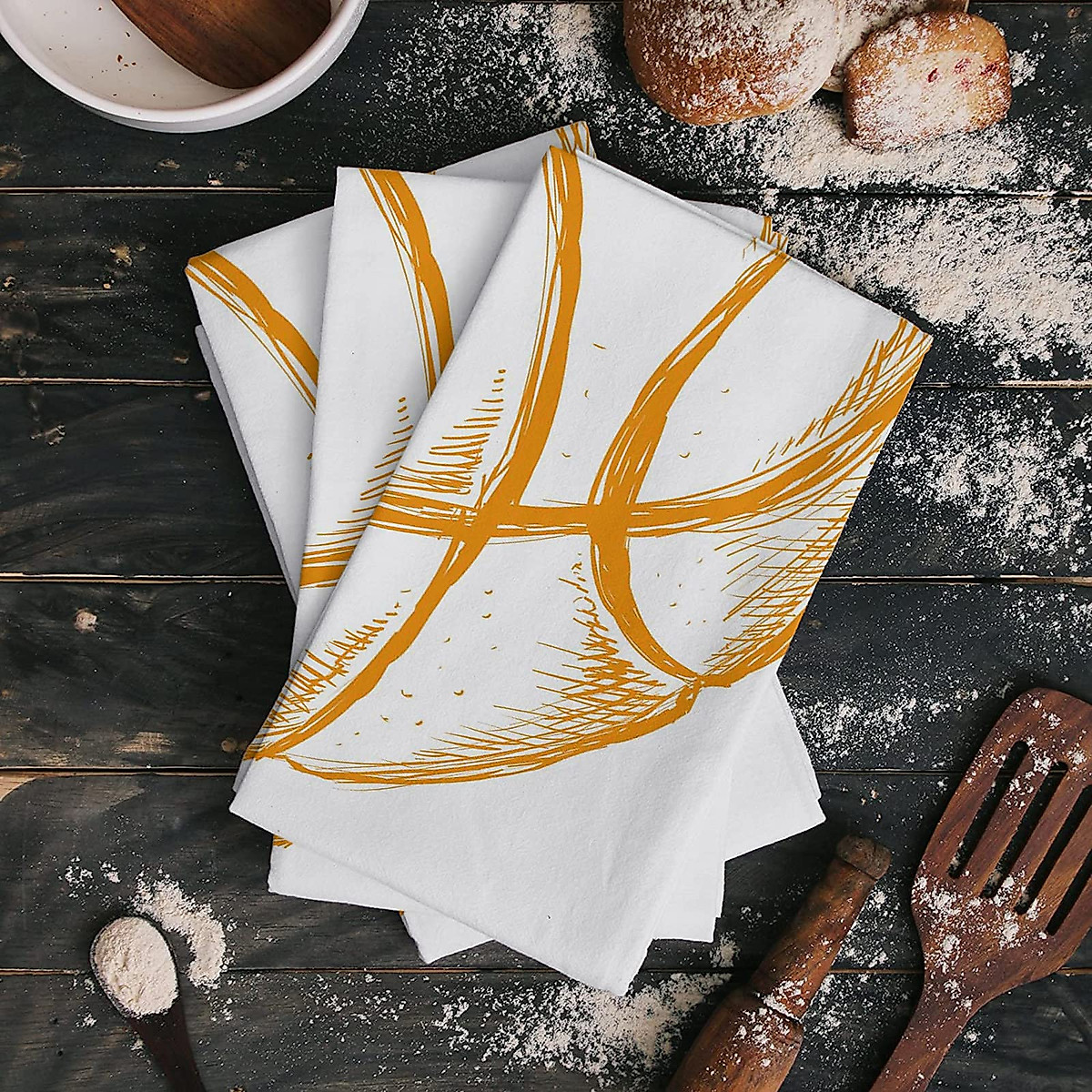 Kitchen Cloth Dish Towels Super Absorbent Dishtowels Strong Absorption Water and Remove Oil and Dust Dish Rags Nonstick Oil Washable Fast Drying Basketball 2 Pack 18" x 28"