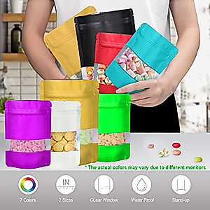 ODDIER 5.5"x7.8" 120pcs Smell Proof Mylar Bags for Food Storage, Stand-up Resealable Mylar Bags Food Storage Bags with Clear Window, Foil Pouch Stand-up Bags for Food Self Sealing Storage（Black ）