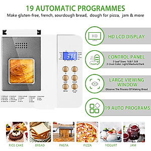 KEEPEEZ Bread Machine Dual-Heaters, 19-in-1 Horizontal Bread Maker, Gluten Free, Sourdough, Pizza Dough, Jam, Stir-Fry Setting, Stainless Steel, 2LB Loaf, 3 Crust Colors, Nonstick Pan, Auto Keep Warm…