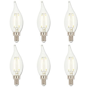Westinghouse 4517220 3.3 Watt (40 Watt Equivalent) CA11 Dimmable Clear Filament LED Light Bulb, Candelabra Base, 6 Pack