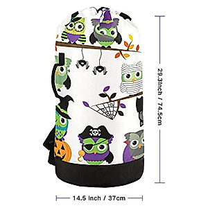 Oyihfvs St Patrick's Day Seamless Owls on Tree Branches on White Backpack Laundry Bag, Laundry Backpack with Shoulder Straps, Waterproof Nylon Clothes Hamper Bag for Men Women Yoga Backpack