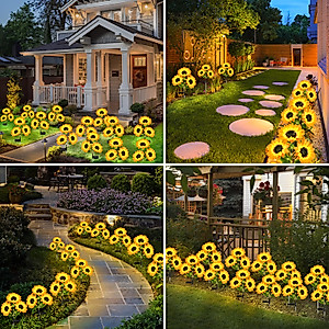 BesLowe 3 Packs 9 Sunflowers Solar Lights Outdoor Waterproof, Solar Garden Lights Garden Decor, Solar-Powered Flower Light Decorative for Patio Yard Flowerbed Backyard Decorations