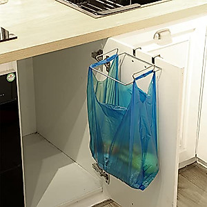 Hotop 3 Pieces Over The Cabinet Plastic Bag Holder Hanging Trash Bag Holder Made of Metal Garbage Bag Hanging Rack Rubbish Bag Holder for Kitchen Practical Sturdy Under Counter Over Door Silver