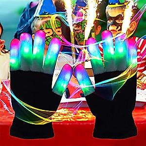Glow LED Gloves for Kids and Adults, LED Flashing Rave Gloves Finger Light Gloves with Multi Modes, Colorful Light Up Warm Gloves for Party, Christmas, Birthday. Stocking Stuffers for Kids